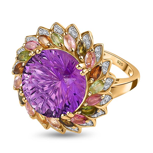 HANABI CUT - Amethyst and Multi Tourmaline Ring in 18K Vermeil Yellow ...