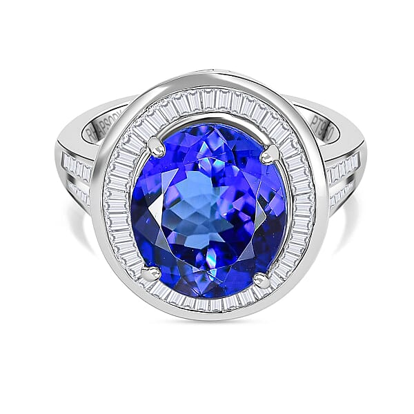 RHAPSODY - AAAA Intense Vivid Tanzanite and Diamond Halo Ring in 950 ...