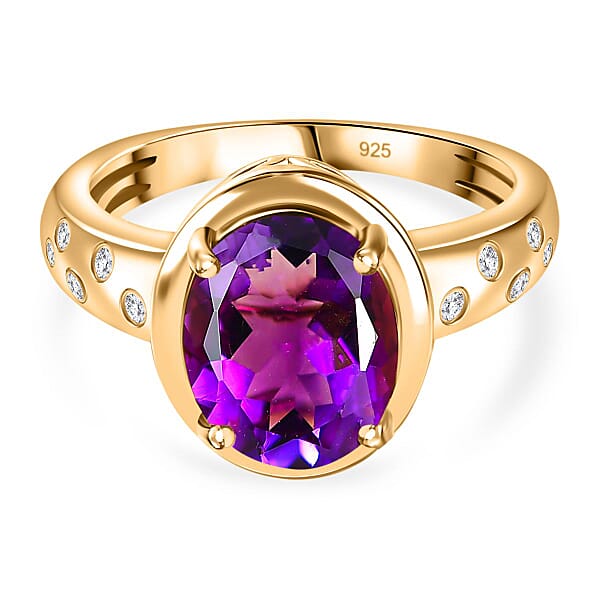 Moroccan Amethyst & Natural Zircon Ring in 18K Yellow Gold Vermeil ...