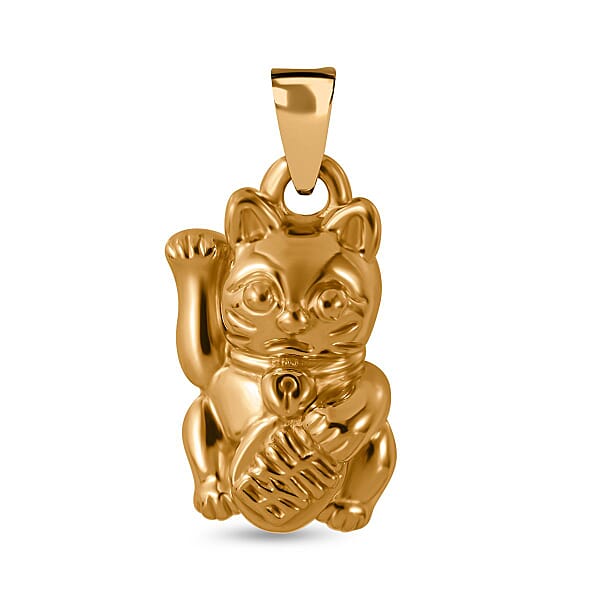 One Time Closeout - 24K Yellow Gold Beckoning Cat Pendant - 7756642 - TJC