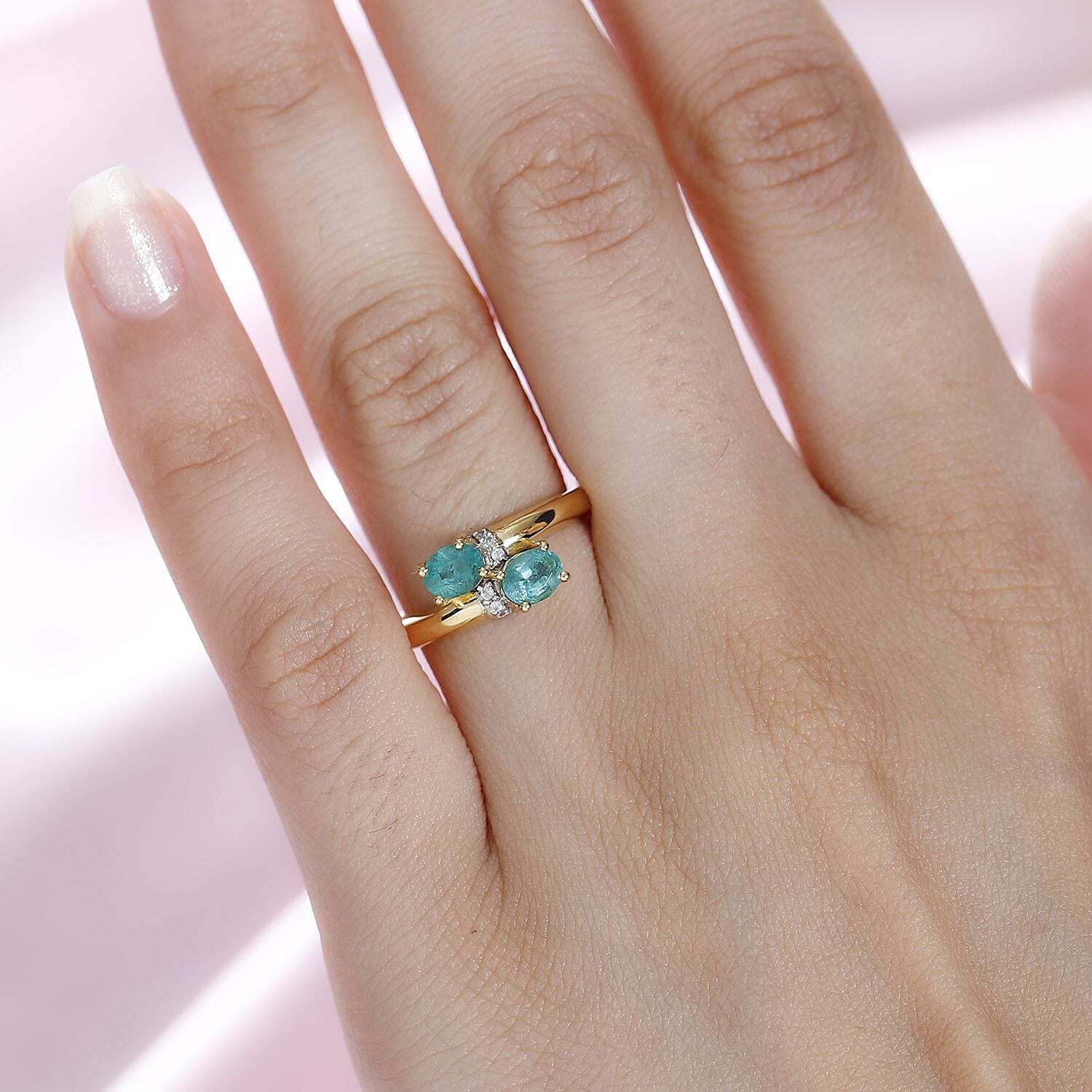 AAA Gemfields Emerald and Natural Zircon Bypass Ring in 18K Gold ...