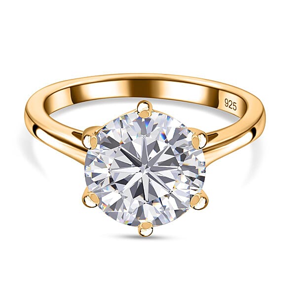 Moissanite Solitaire Ring in Vermeil Yellow Gold Plated Sterling Silver ...