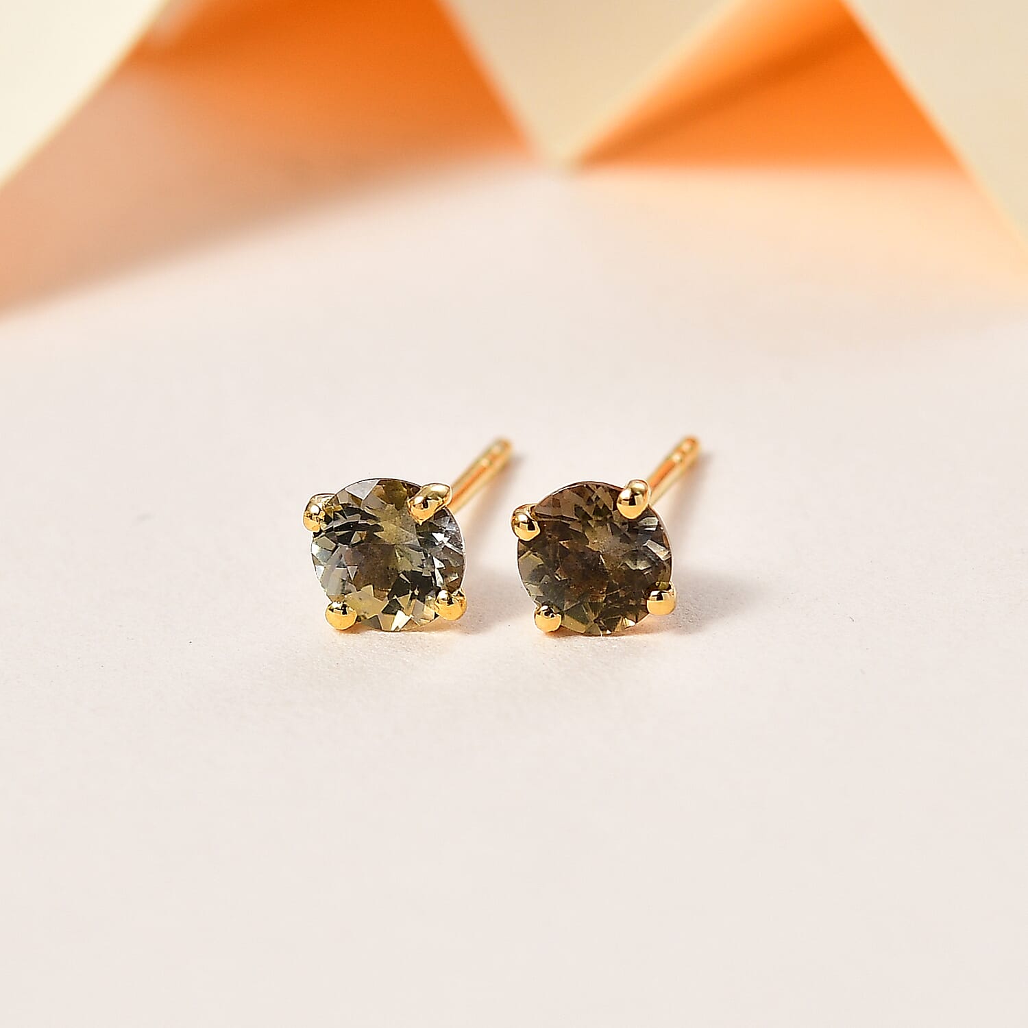 Yellow Tanzanite Solitaire Stud Push Post Earring in 18K Vermeil YG ...