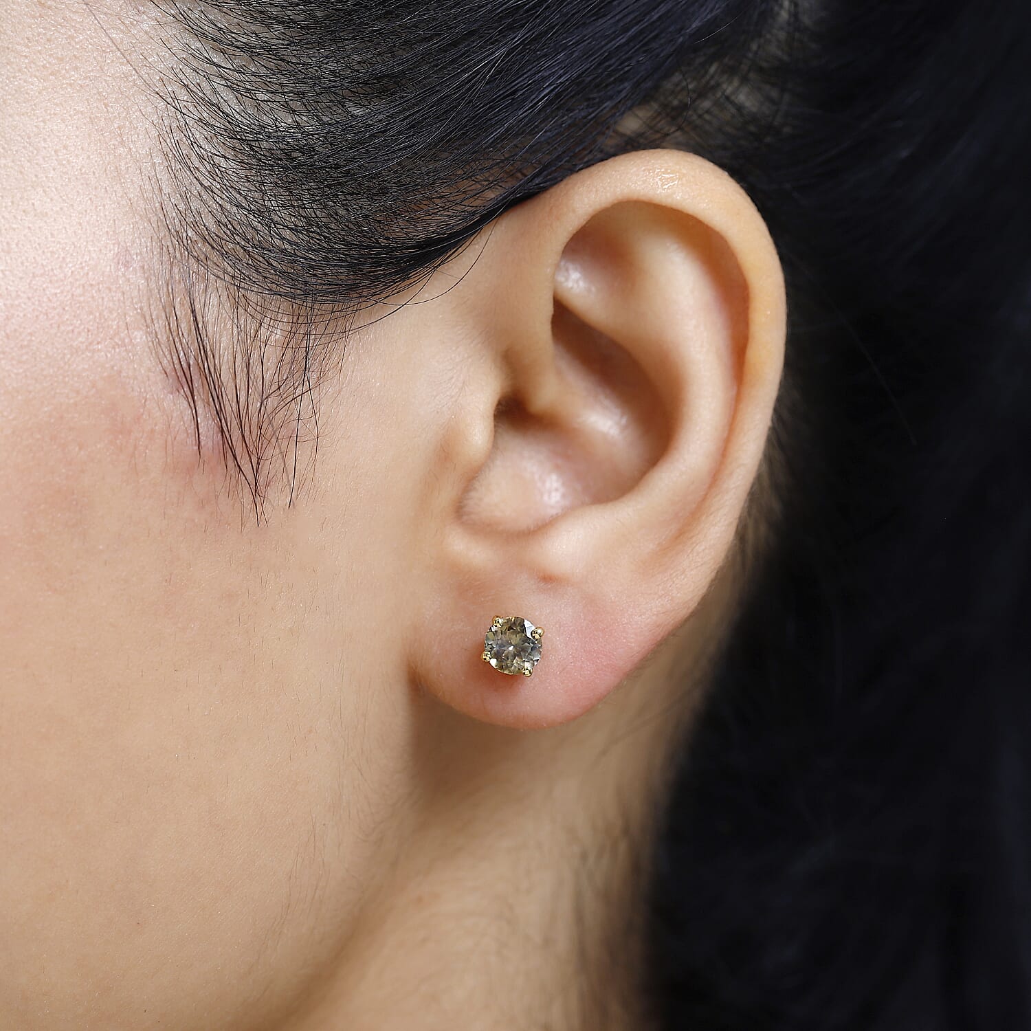 Yellow Tanzanite Solitaire Stud Push Post Earring in 18K Vermeil YG ...