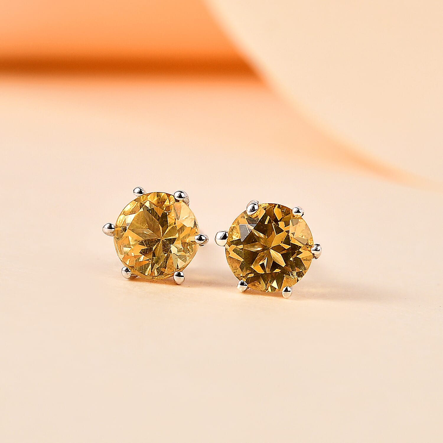 Heliodor Solitaire Stud Earrings in Platinum Overlay Sterling Silver 1. ...