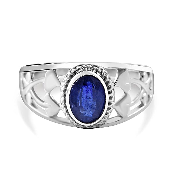 Masoala Sapphire Solitaire Ring in Rhodium Overlay Sterling Silver 1.17 ...