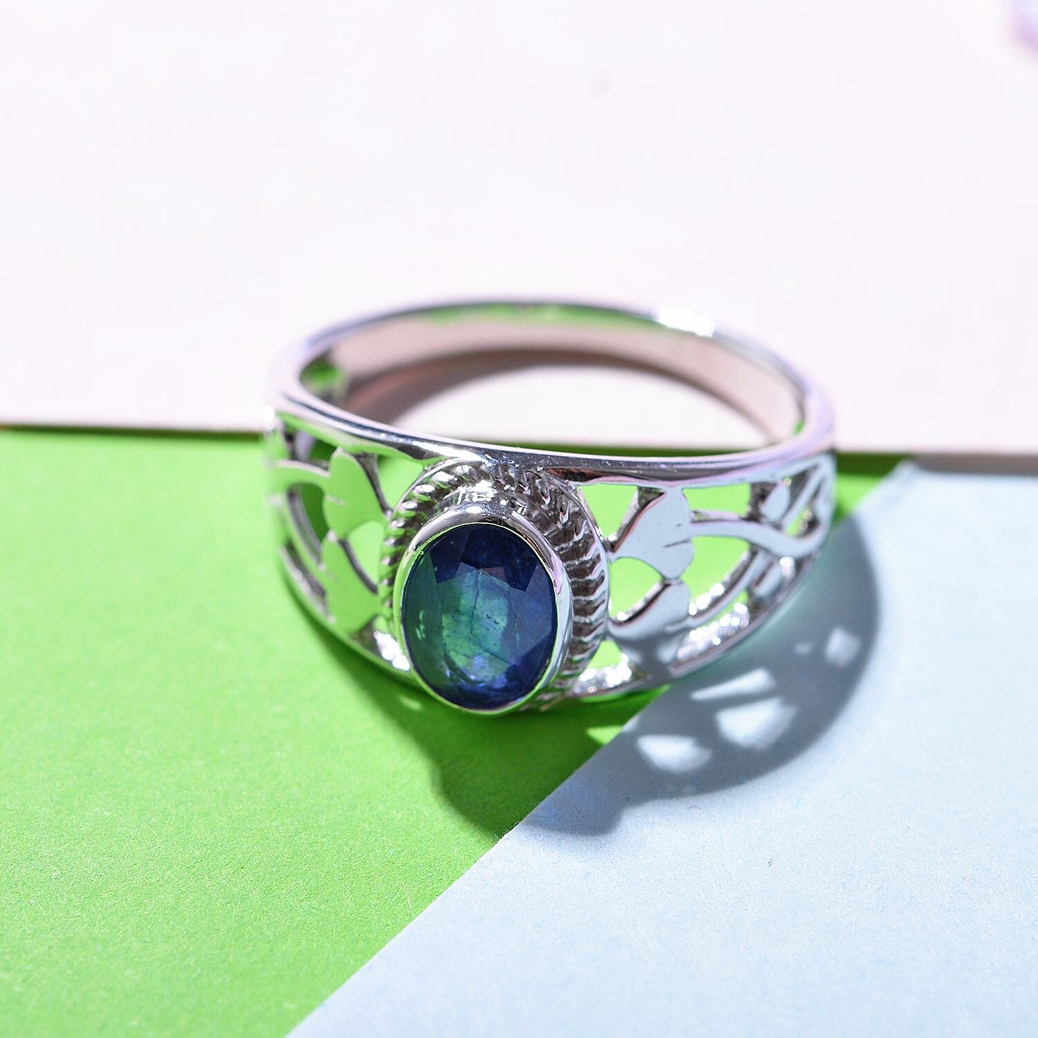 Masoala Sapphire Solitaire Ring in Rhodium Overlay Sterling Silver 1.17 ...