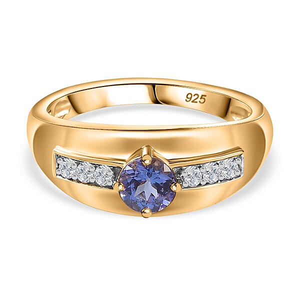 Premium Tanzanite and Natural Zircon Ring in 18K Vermeil Yellow Gold ...