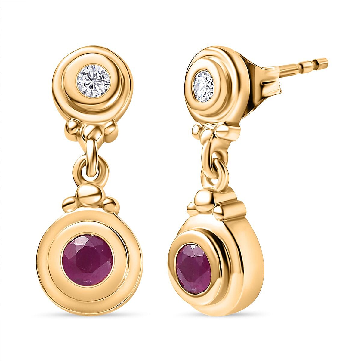 John Saul Ruby and Moissanite Dangle Earrings in 18K Vermeil Yellow ...