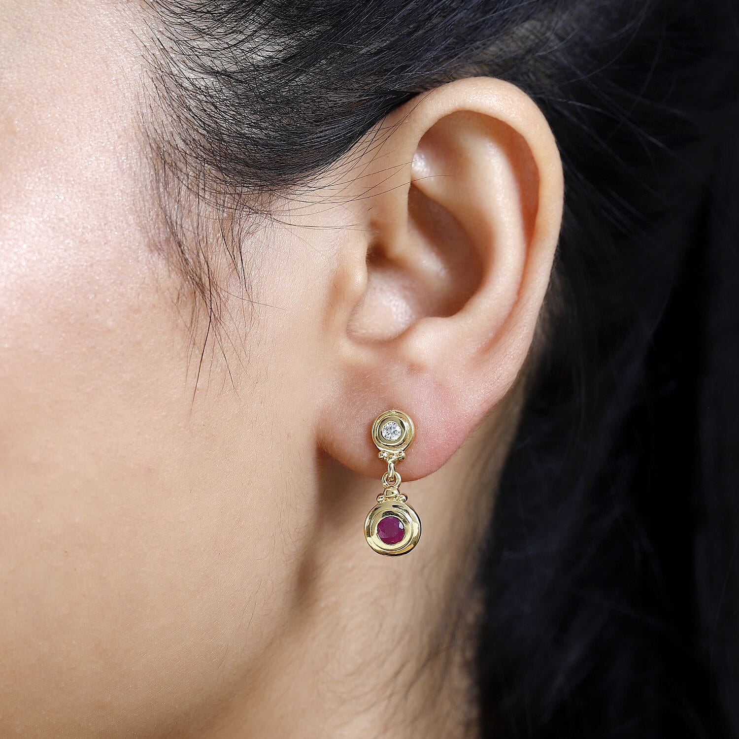 John Saul Ruby and Moissanite Dangle Earrings in 18K Vermeil Yellow ...