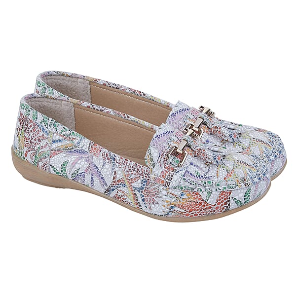 Jo and Joe: RIO Ladies Floral Suede Printed Tassel Loafer - Muti ...