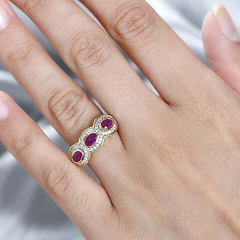 John Saul Ruby and Natural Zircon 3-Stone Ring in 18K Vermeil Yellow ...