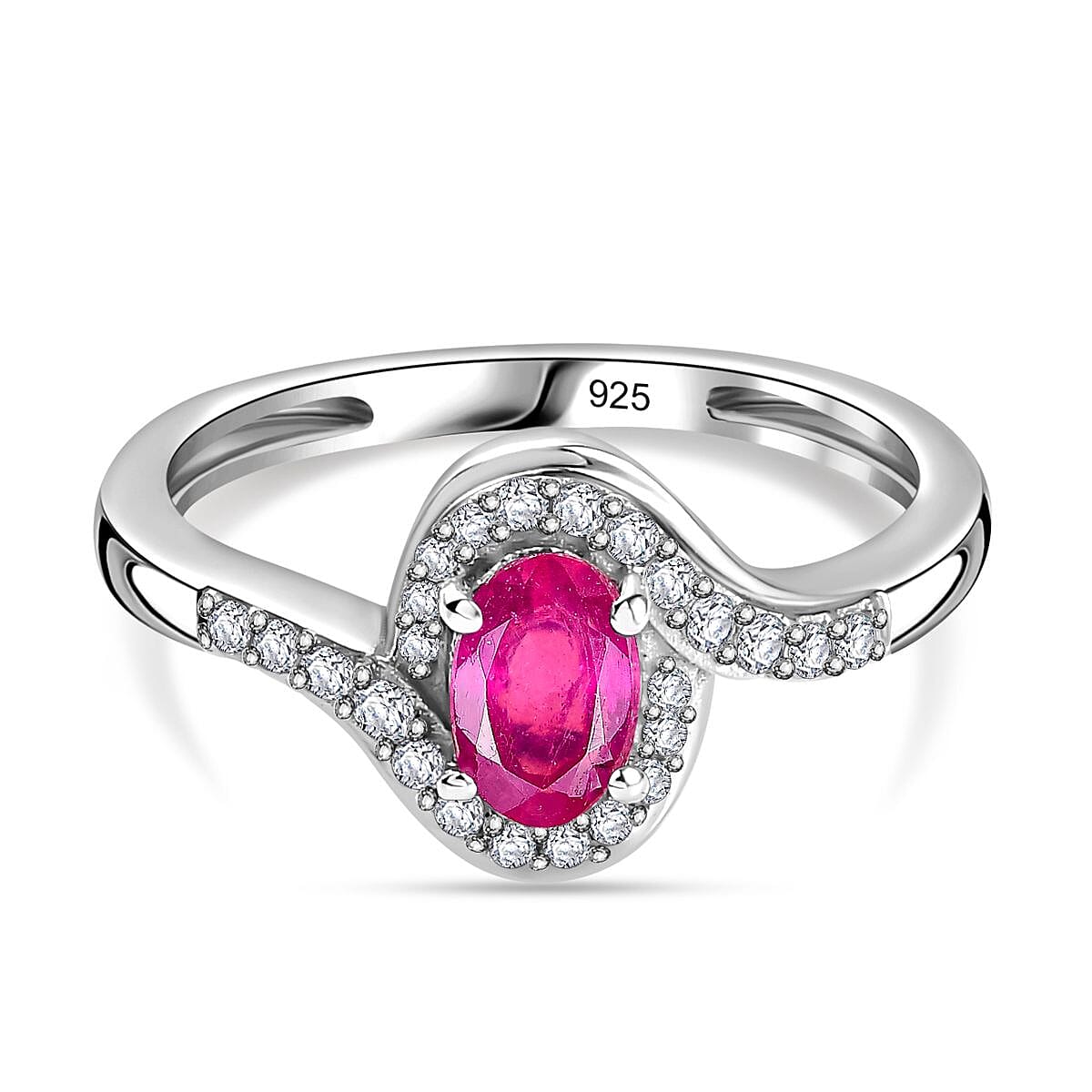 African Ruby & Natural Zircon Bypass Ring in Platinum Overlay Sterling ...