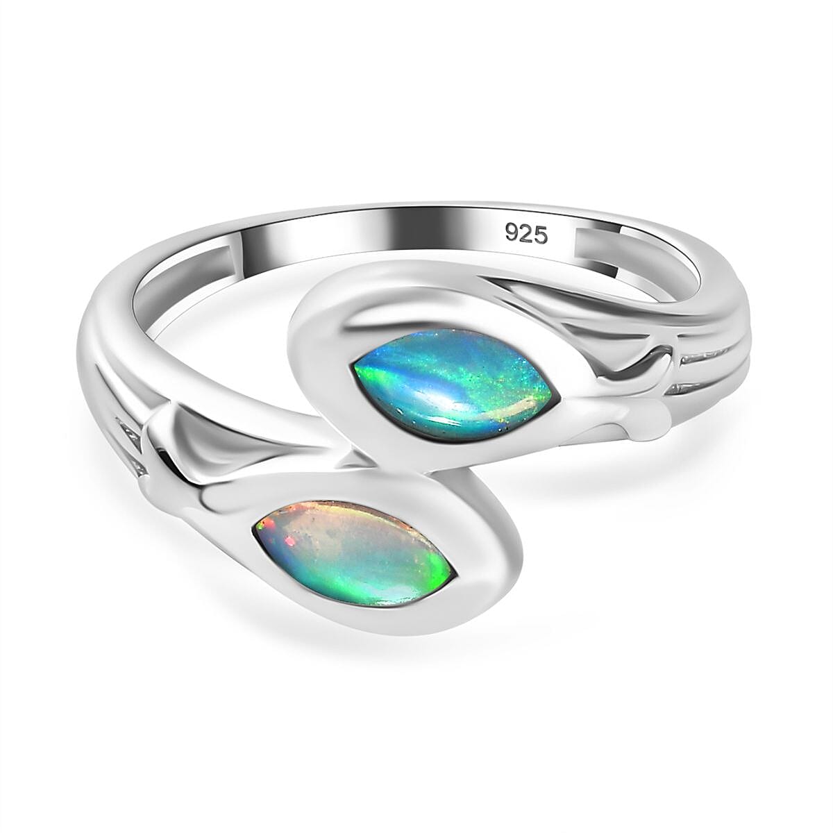 Ethiopian Welo Opal Bypass Ring in Platinum Overlay Sterling Silver - M7775435 - TJC