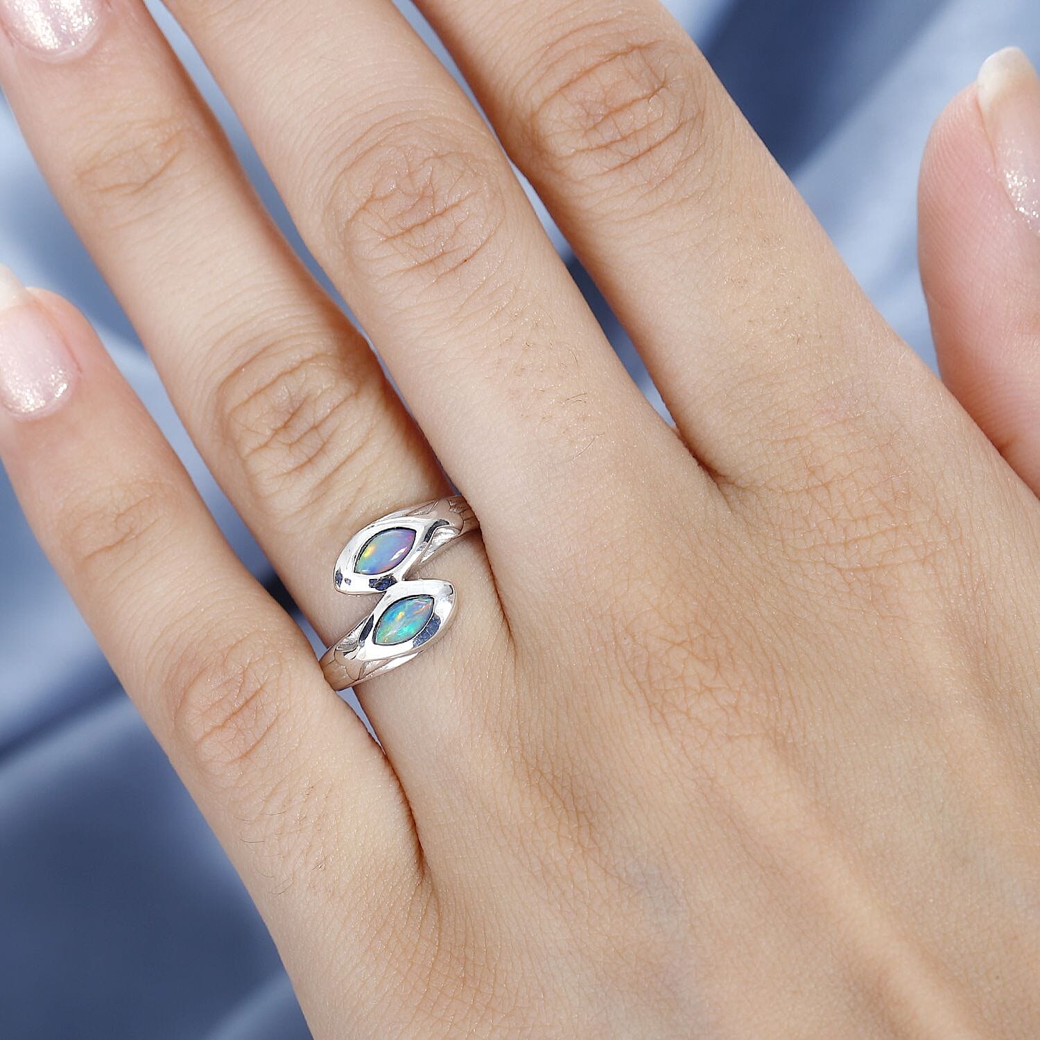 Ethiopian Welo Opal Bypass Ring in Platinum Overlay Sterling Silver ...