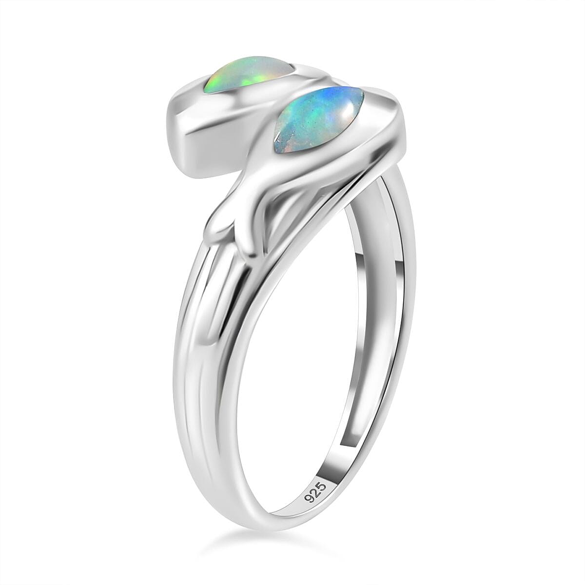 Ethiopian Welo Opal Bypass Ring in Platinum Overlay Sterling Silver - 7775435 - TJC