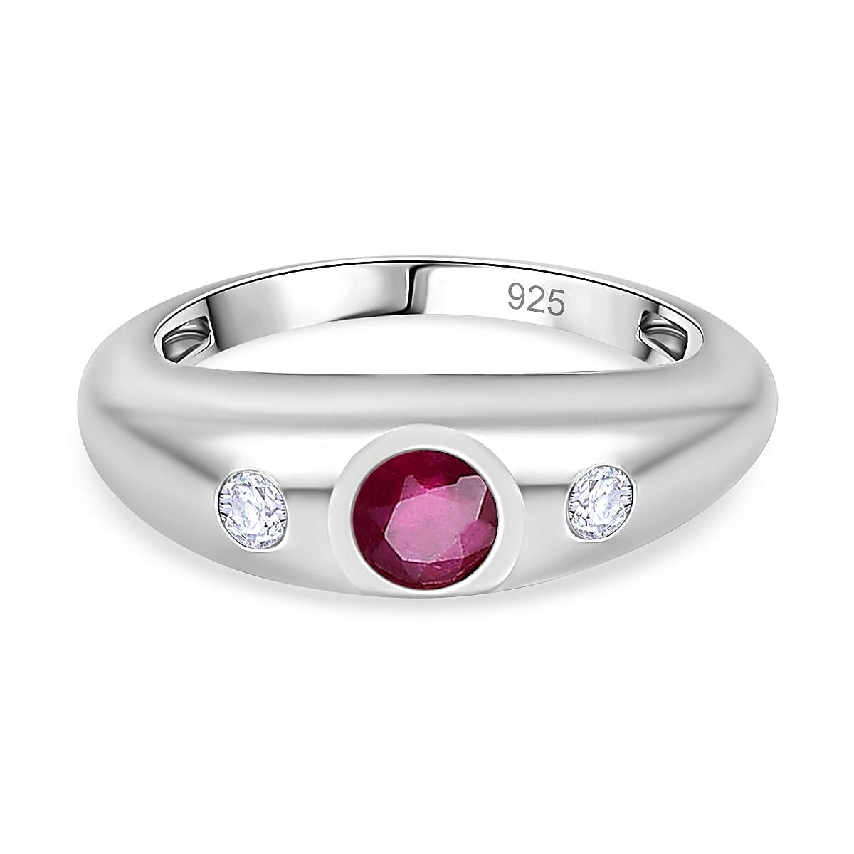 African Ruby & Natural Zircon Ring in Platinum Overlay Sterling Silver ...