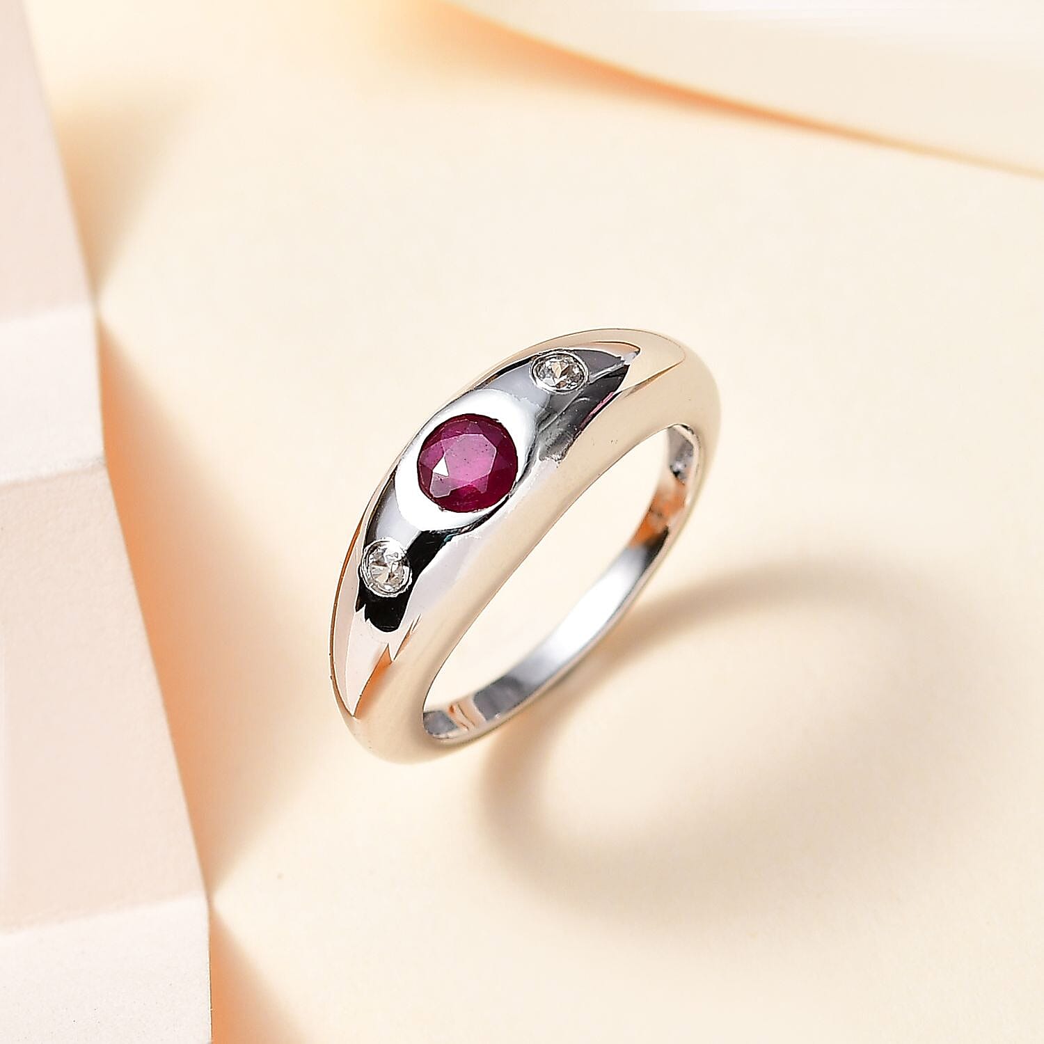 African Ruby & Natural Zircon Ring in Platinum Overlay Sterling Silver - 7777464 - TJC