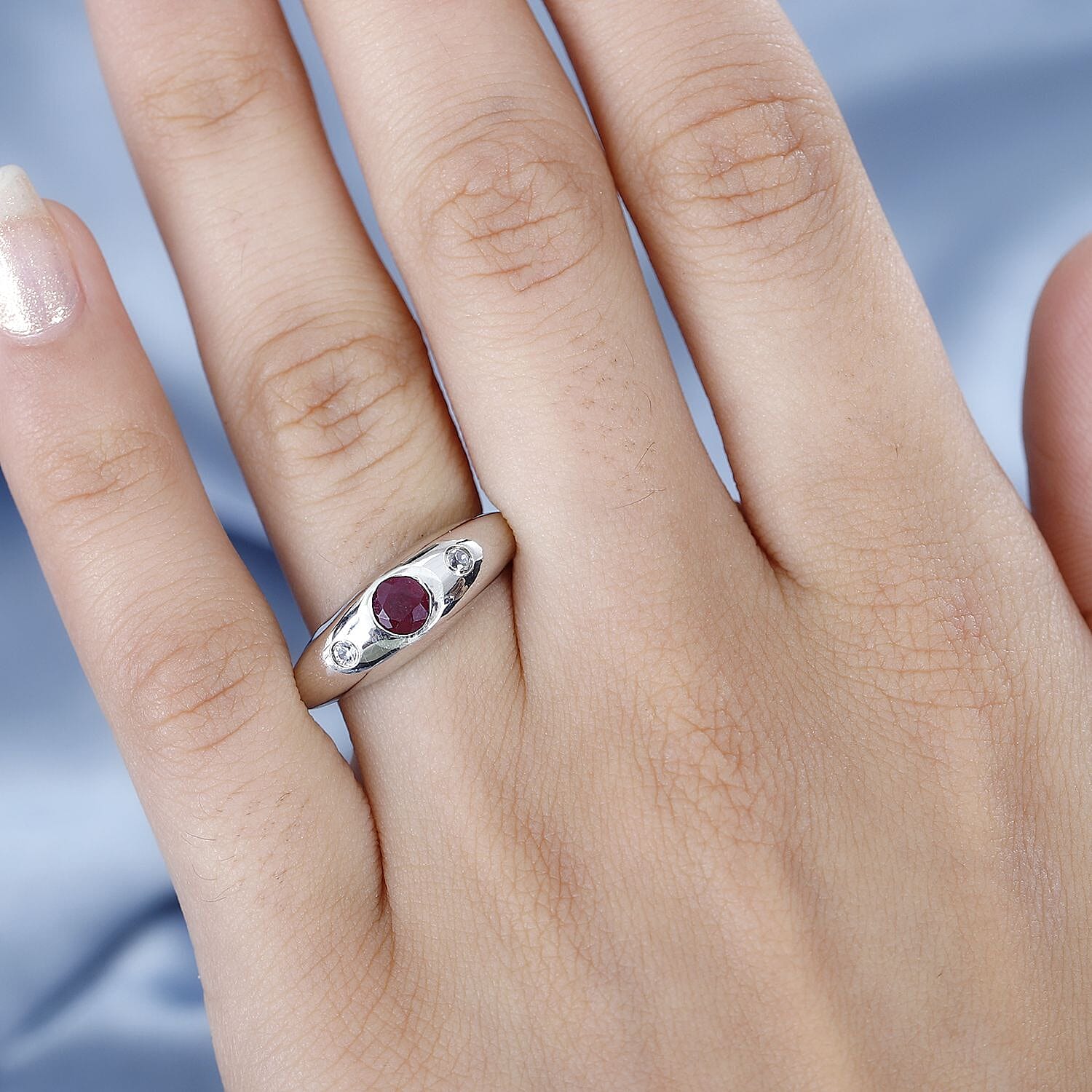 African Ruby & Natural Zircon Ring in Platinum Overlay Sterling Silver - 7777464 - TJC