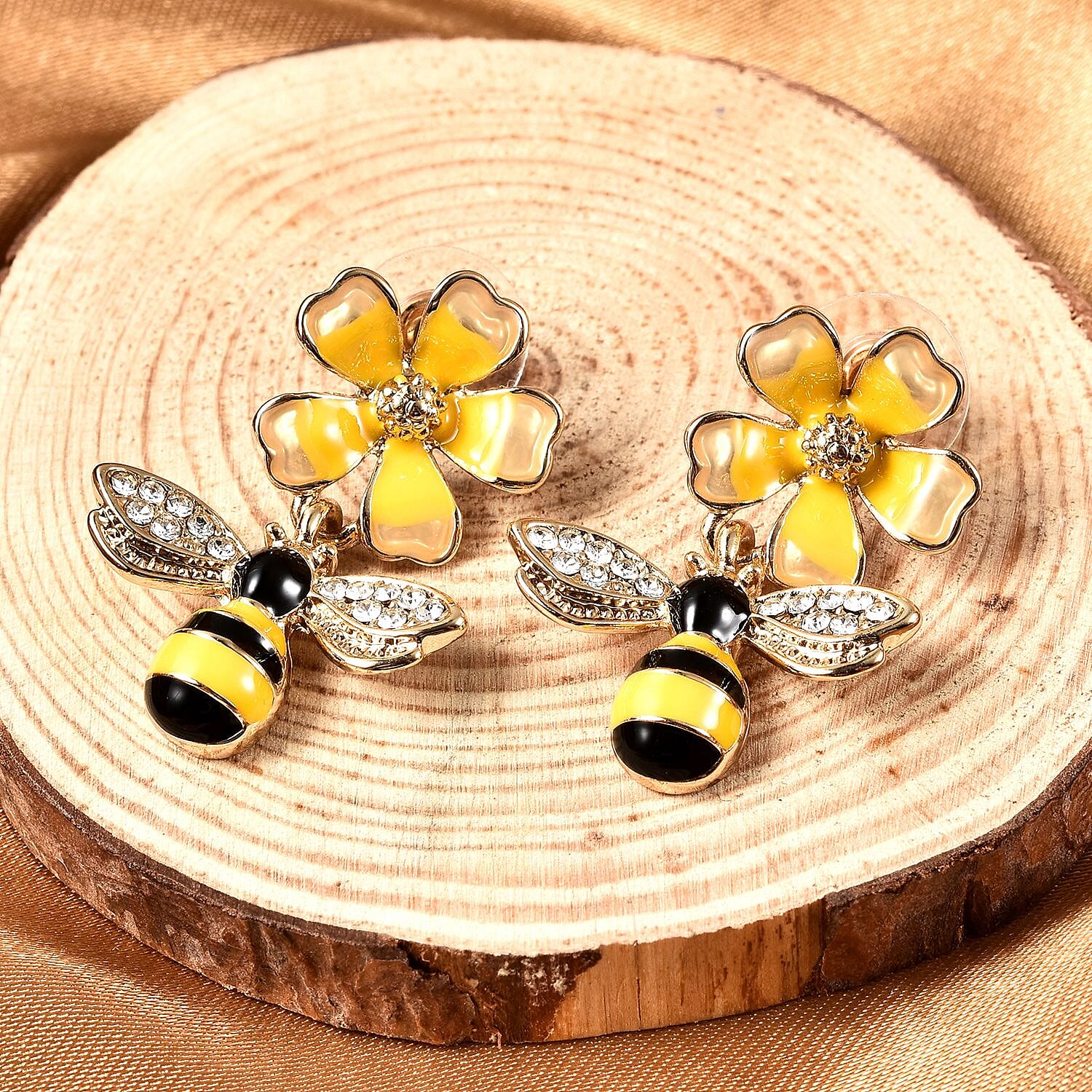 Close Out Deal- White Austrian Crystal Bee Earrings - 7778787 - TJC
