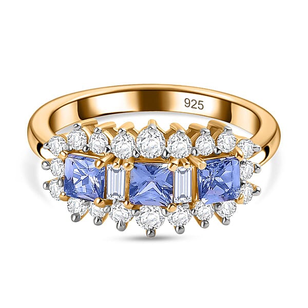 Tanzanite and Natural Zircon Cluster Ring in 18K Yellow Gold Vermeil ...