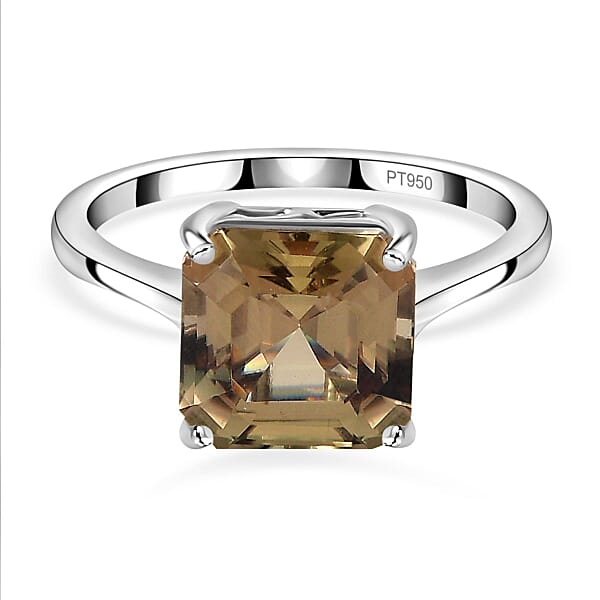 950 Platinum AAAA Turkizite (ASSCHER CUT) Solitaire Ring 5.20 Ct ...