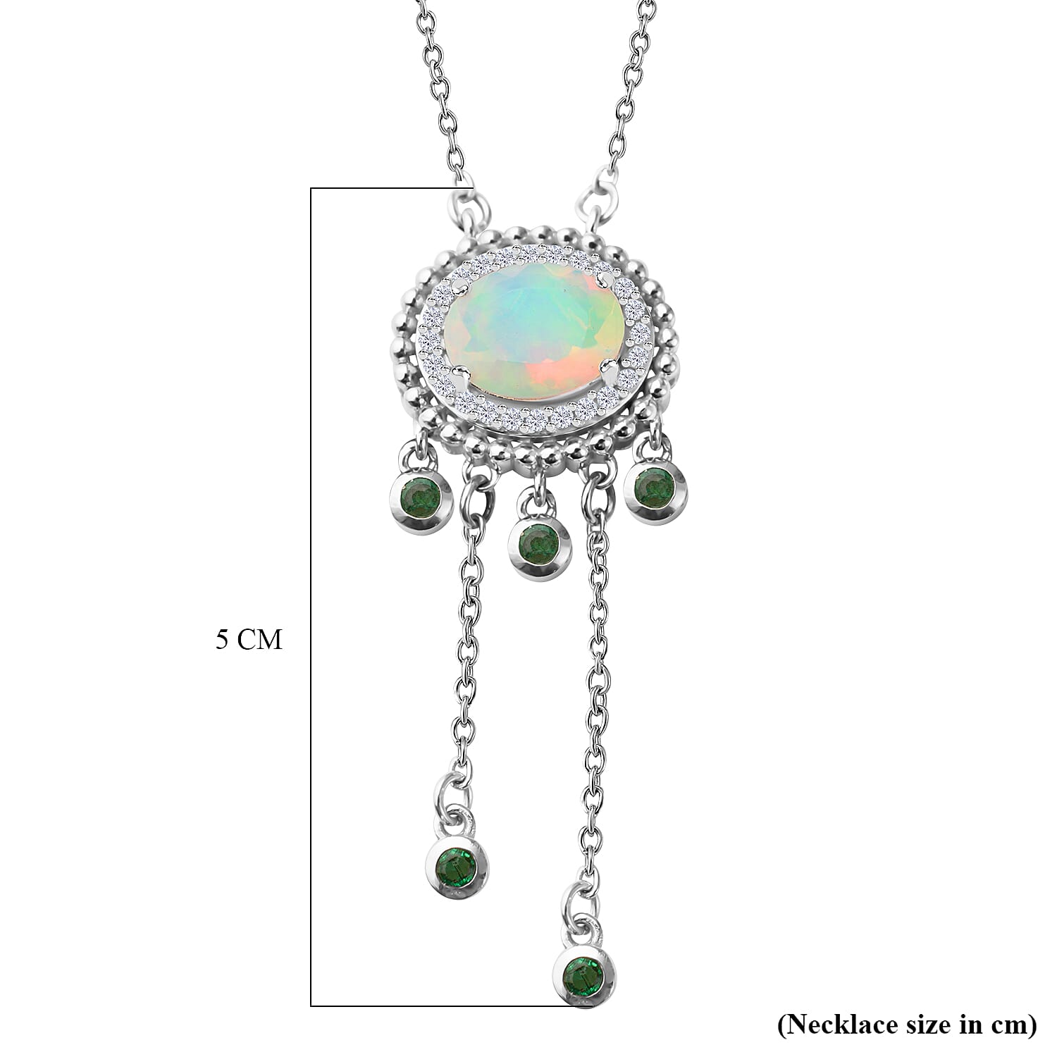 Ethiopian Welo Opal, Natural Zircon and Zambian Emerald Halo Necklace ...
