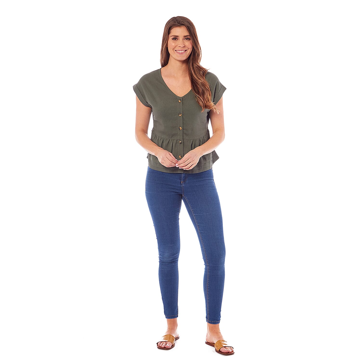Charlotte West Linen Blend Button Front Top (Size 12) - Khaki - 7791212 ...