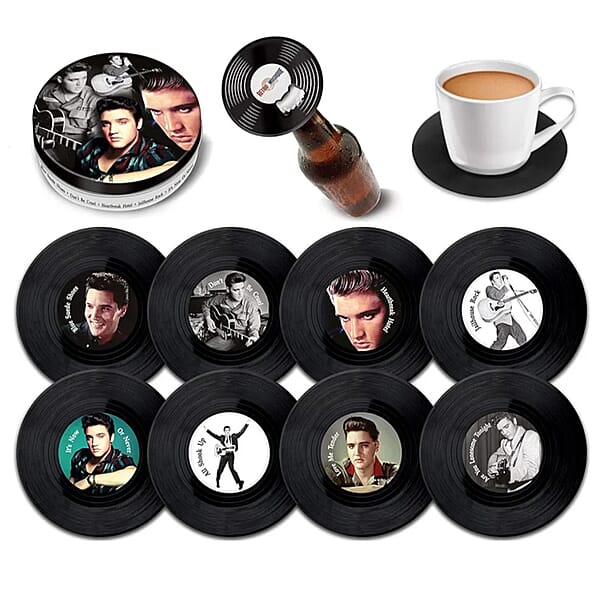 Set of 8 Elvis Presley Music Disc Coasters - Black - 7792243 - TJC