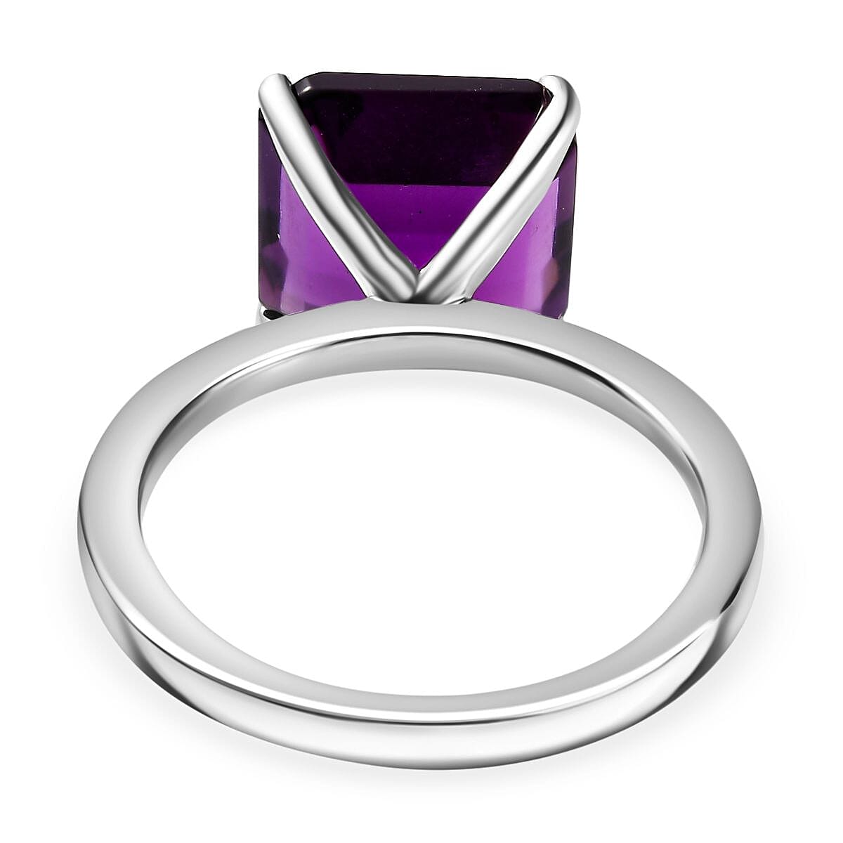 Premium Amethyst Solitaire Ring Asscher Cut in Rhodium Overlay Sterling Silver 4.72 Ct ...