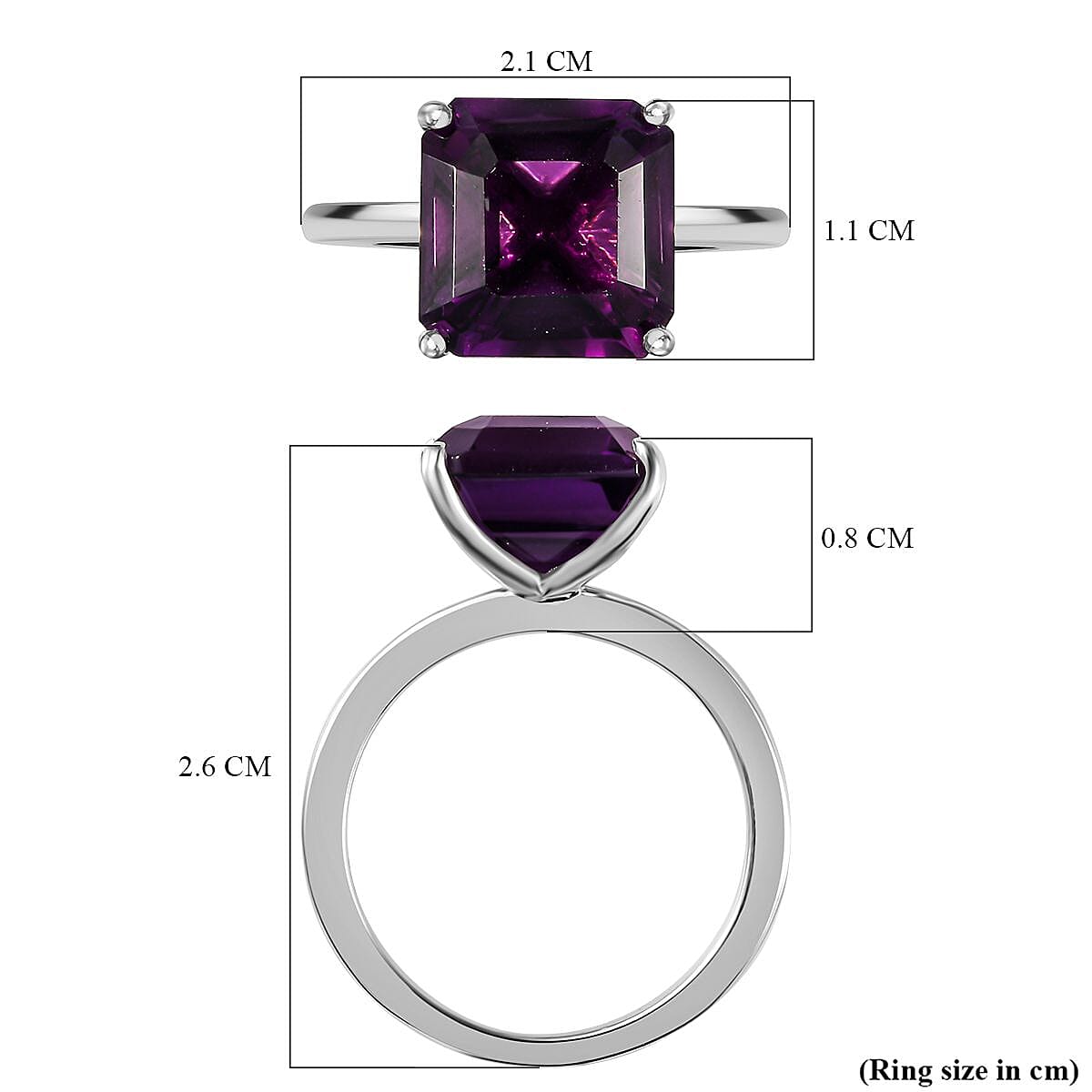 Premium Amethyst Solitaire Ring Asscher Cut in Rhodium Overlay Sterling Silver 4.72 Ct ...