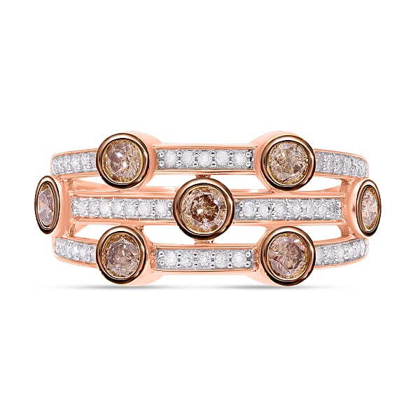 Natural Champagne and White Diamond Bubble Ring in 18K Rose Gold ...