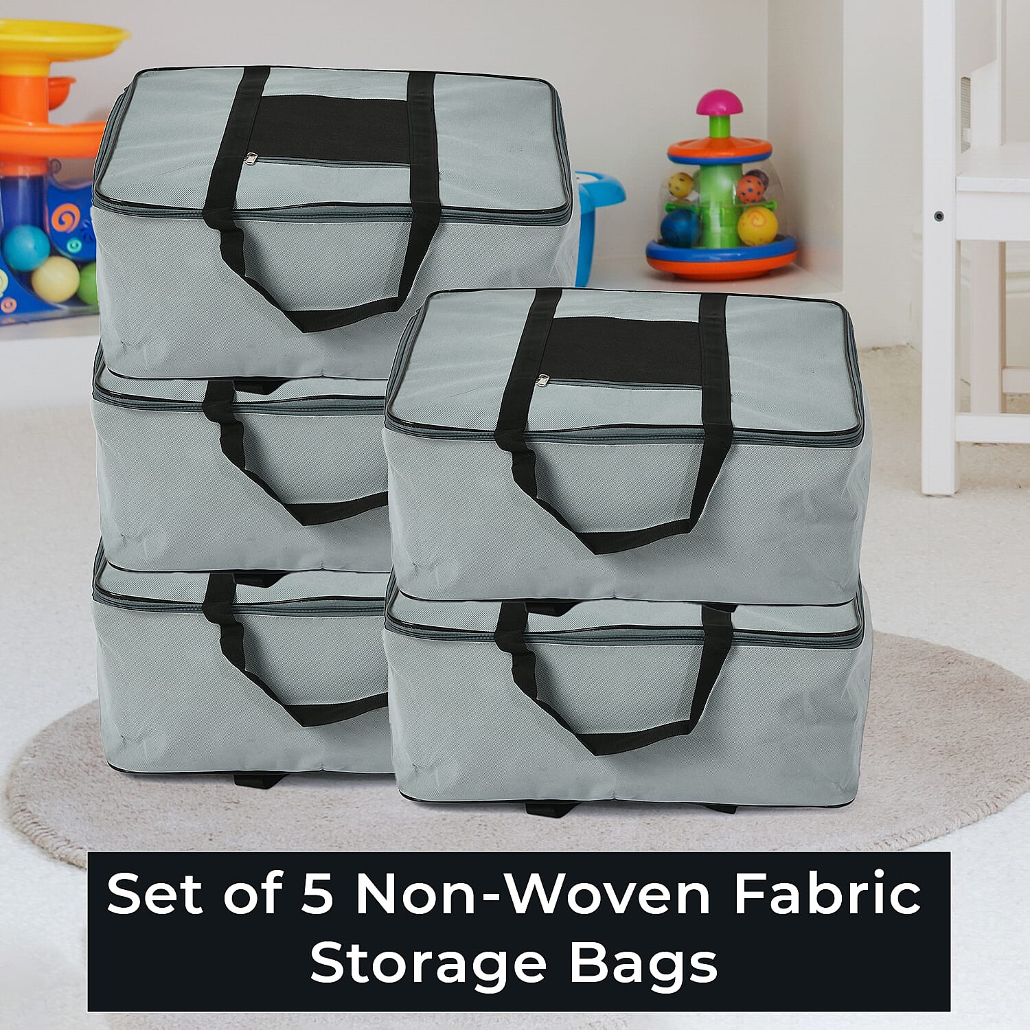 Set of 5 Non Woven Fabric Storage Bag With Front Pocket Grey 7799685 TJC