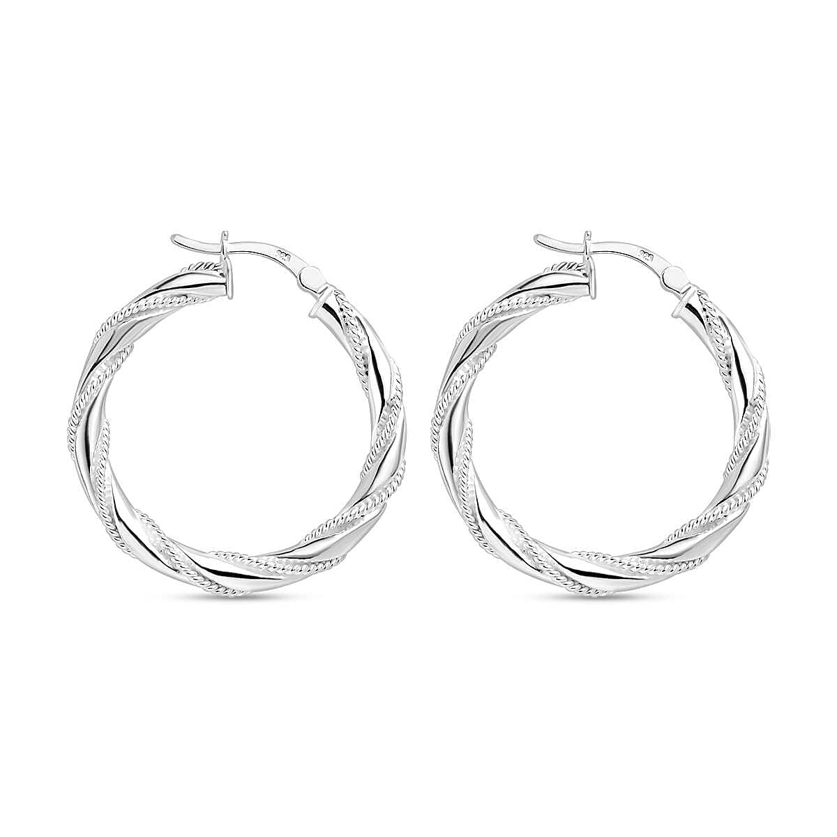 Sterling Silver Twisted Hoop Earrings, Silver Wt. 5.56 Gms - 7800556 - TJC