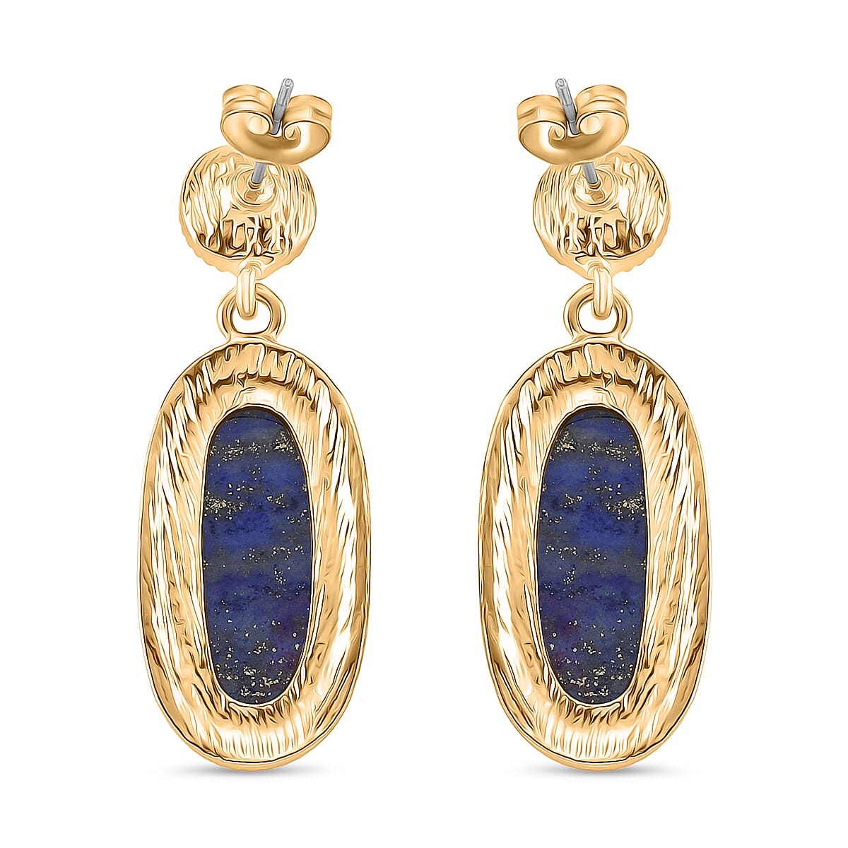 Lapis Lazuli & White Fresh Water Pearl Earring with Push Back in Yellow ...