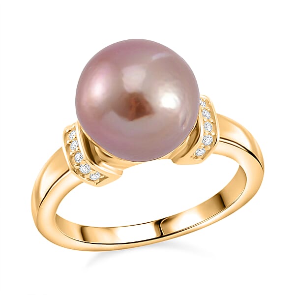 Lavender Edison Pearl and Natural Zircon Ring in 18K Yellow Gold ...