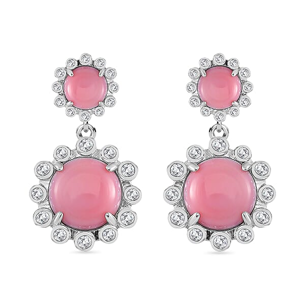 Pink Conch Shell , White Zircon Dangle Push Post Earrings in Rhodium ...