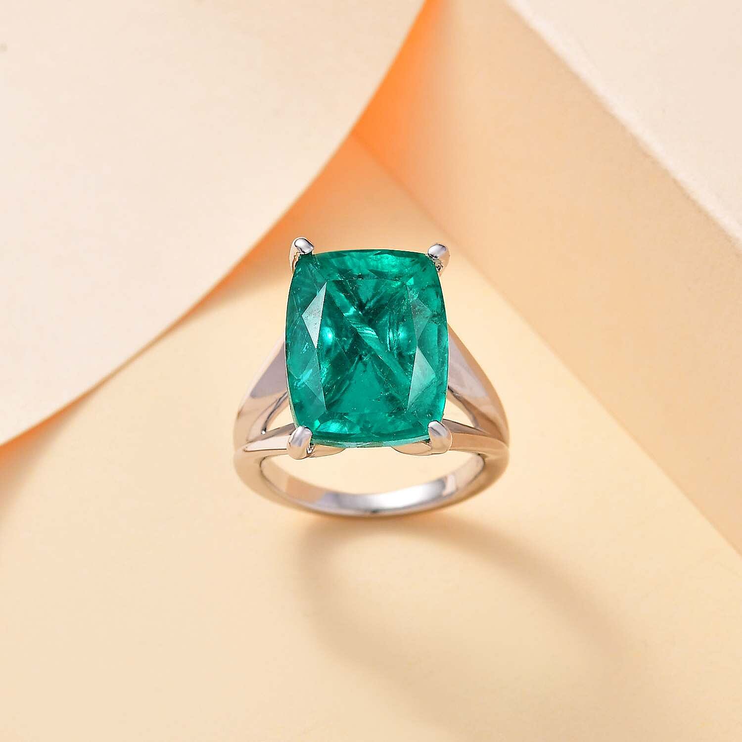 Emeraldine Triplet Quartz Solitaire Ring in Rhodium Overlay Sterling ...