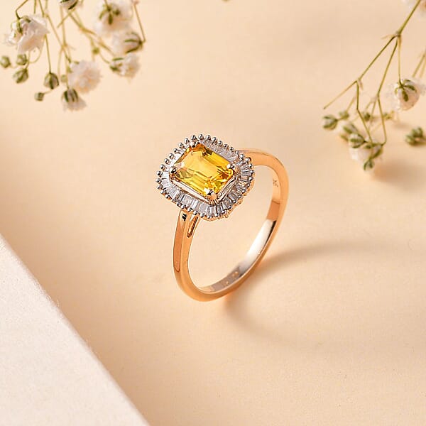 9K Yellow Gold AAAA Yellow Sapphire, White Diamond Halo Ring - 7806357 ...