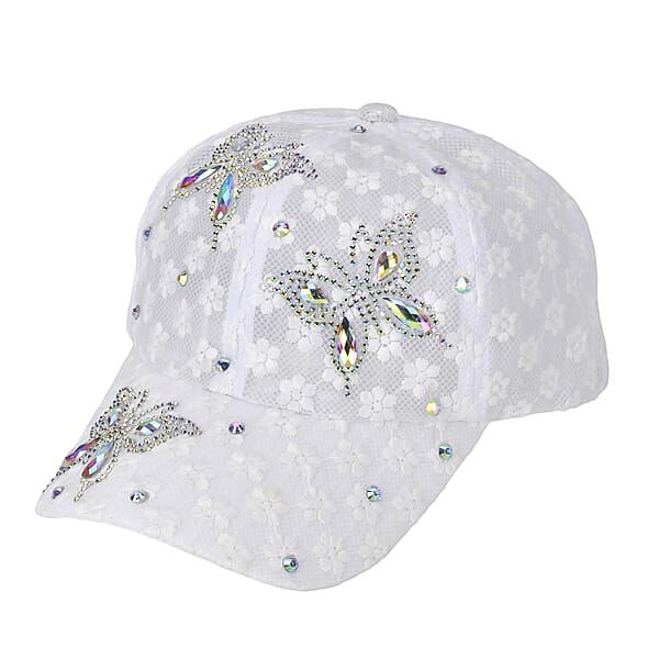 Stylish Sparkling Rhinestone Butterfly Cap (Size 58-60 cm) - White ...