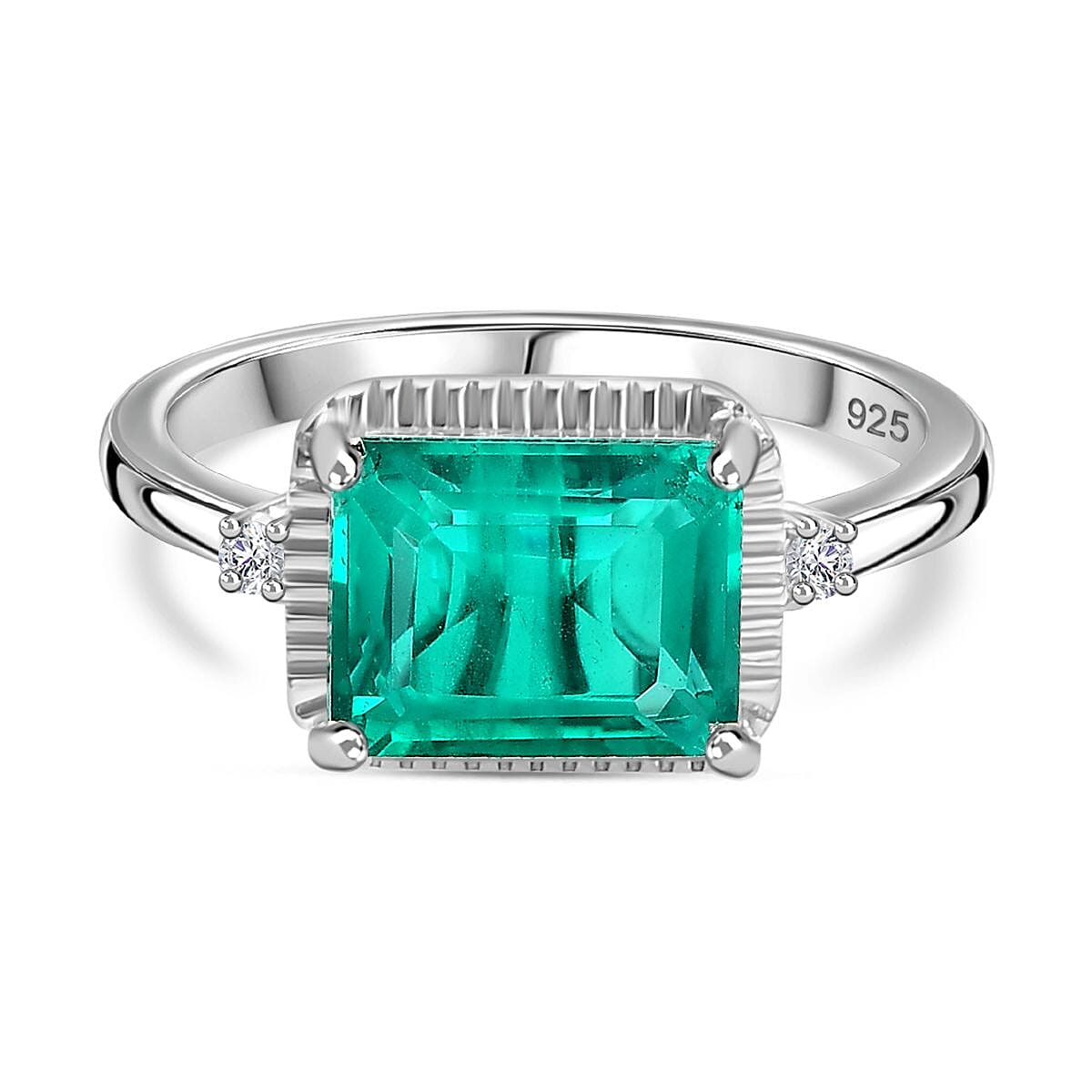 Emeraldine Triplet Quartz and Natural Zircon 3-Stone Ring in Rhodium ...