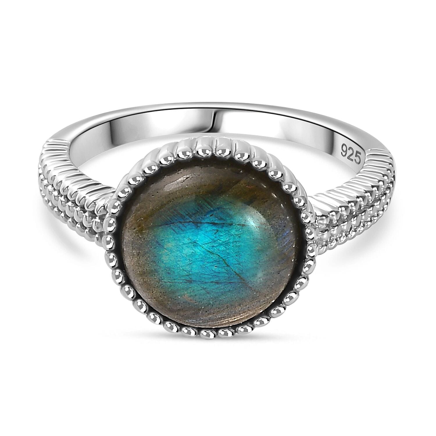 Labradorite Solitaire Ring in Rhodium Overlay Sterling Silver 4.50 Ct ...