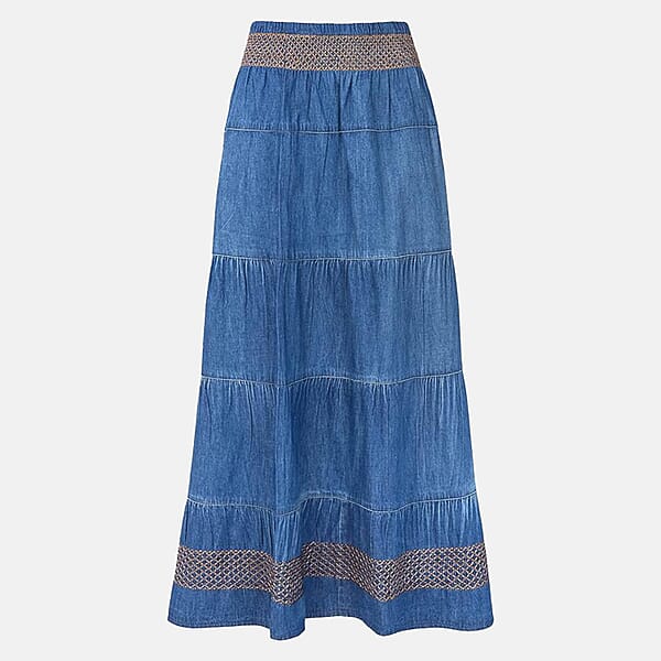 Close Out Deal Pure Cotton Denim Tiered Skirt - 7807493 - TJC