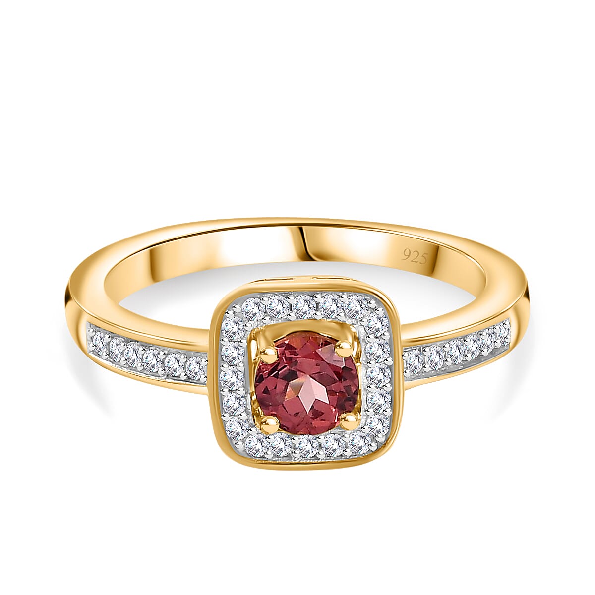 Tanzanian Blush Garnet and Natural Zircon Halo Ring in 18K Yellow Gold ...