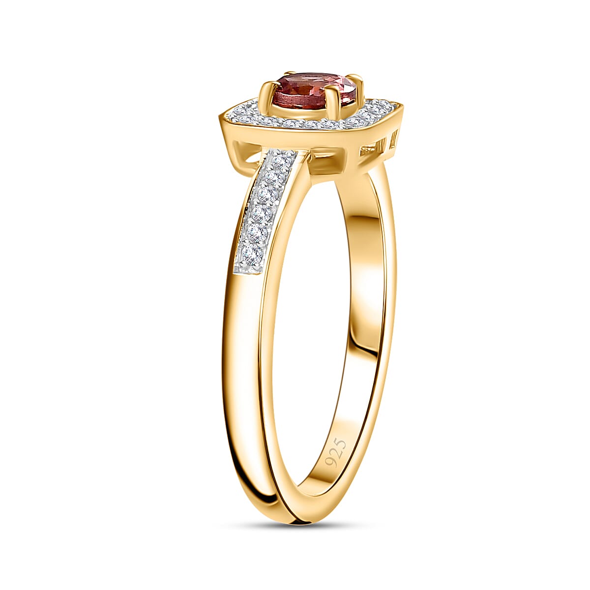 Tanzanian Blush Garnet and Natural Zircon Halo Ring in 18K Yellow Gold ...