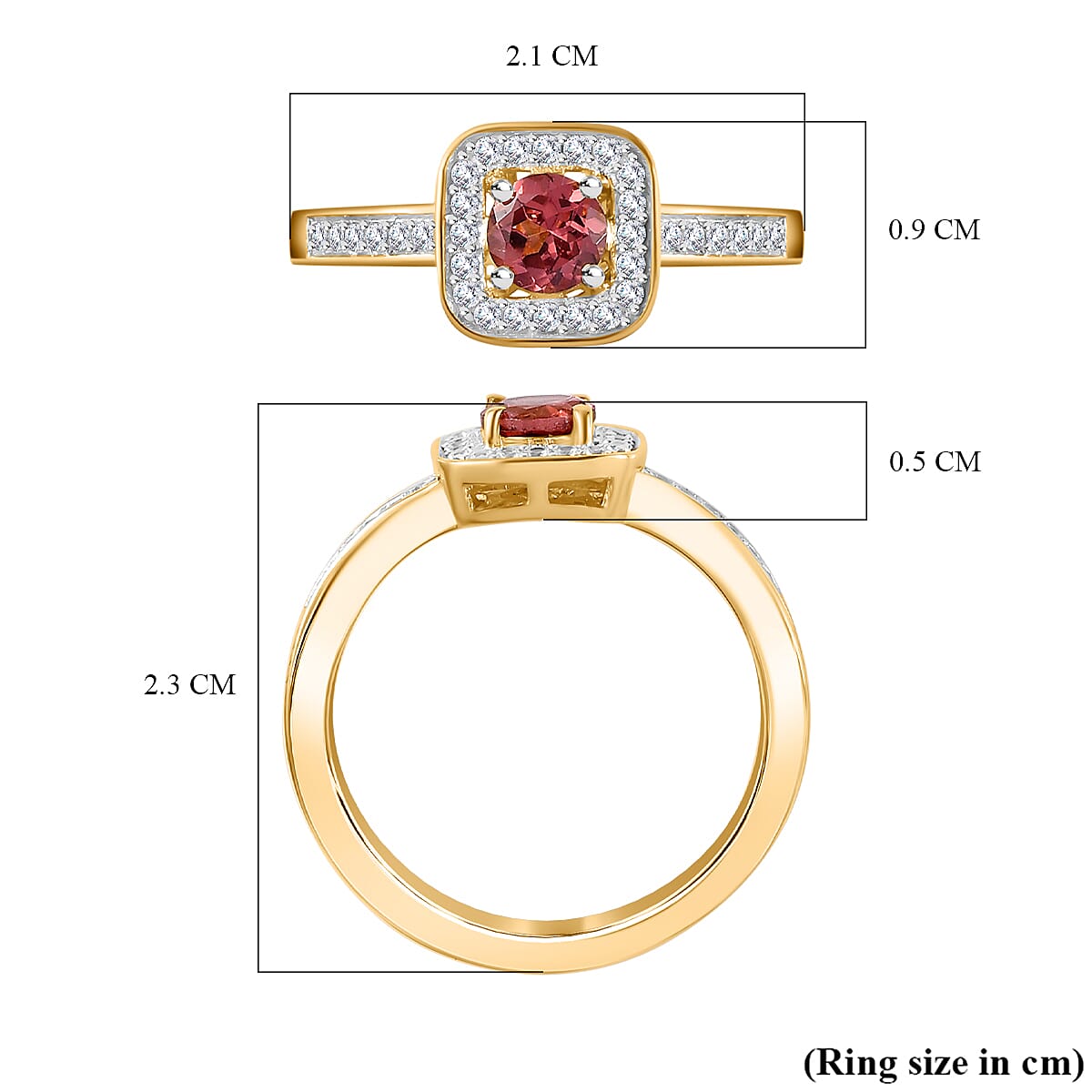 Tanzanian Blush Garnet and Natural Zircon Halo Ring in 18K Yellow Gold ...