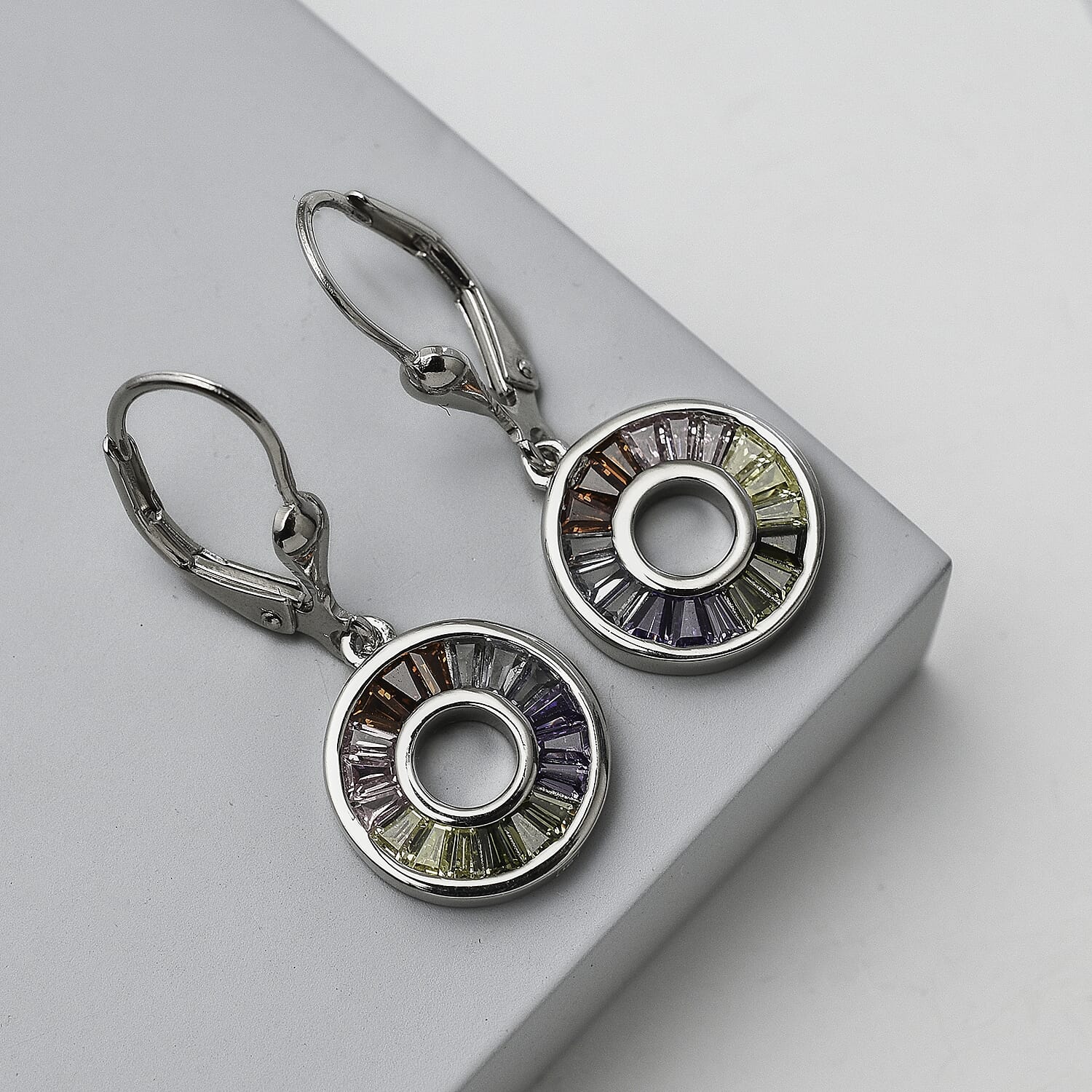 Lustro Stella - Multi Colour Cubic Zirconia Earrings in Rhodium Overlay Sterling Silver ...