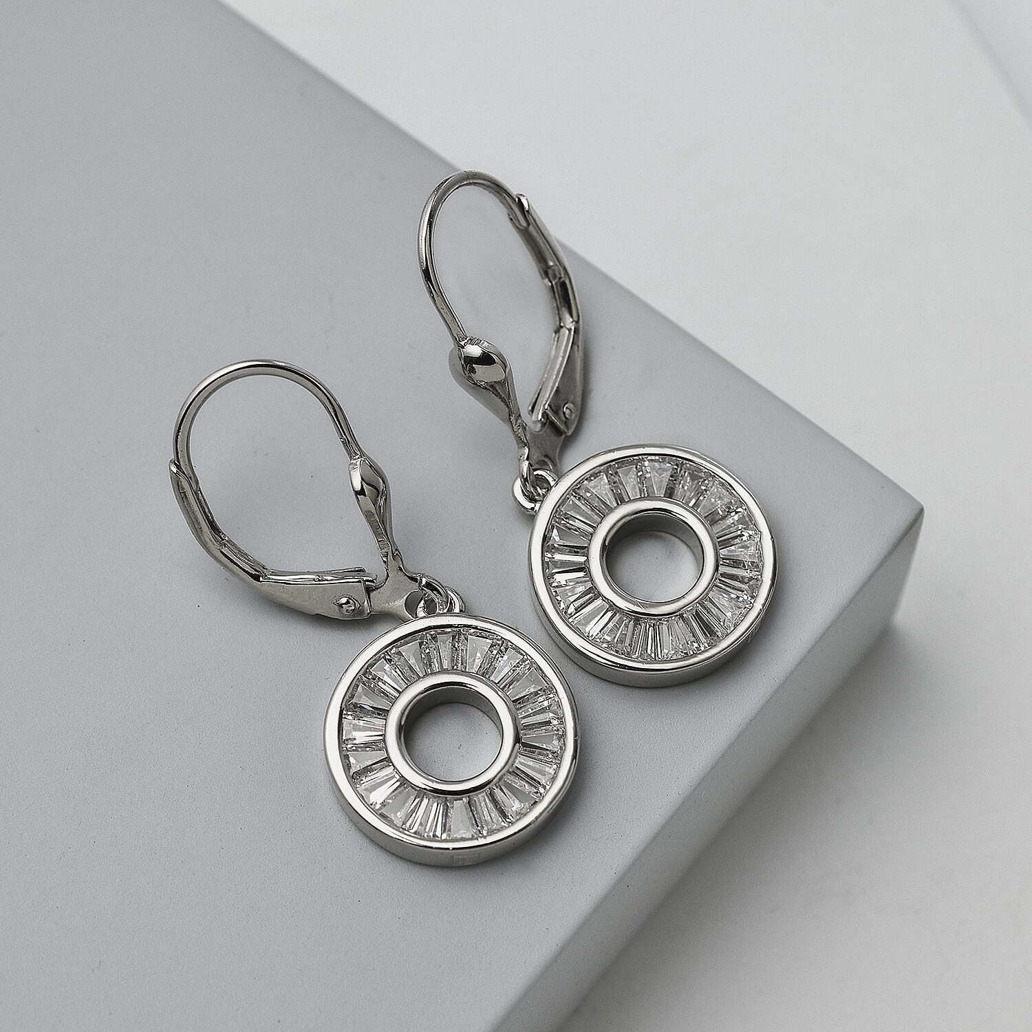 Lustro Stella - Cubic Zirconia Circle Earrings in Rhodium Overlay Sterling Silver - 7813754 - TJC