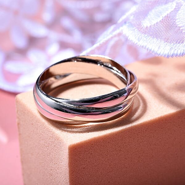 Set of 3 Rhodium Overlay Sterling Silver Trinity Ring - 7814159 - TJC