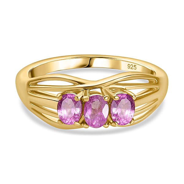 New Arrival - Pink Sapphire Trilogy Ring in 14K Gold Overlay Sterling ...